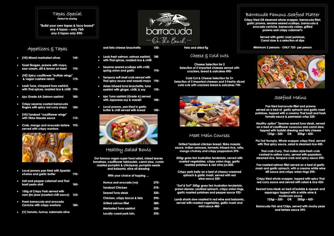 Menu - Barracuda on the Beach