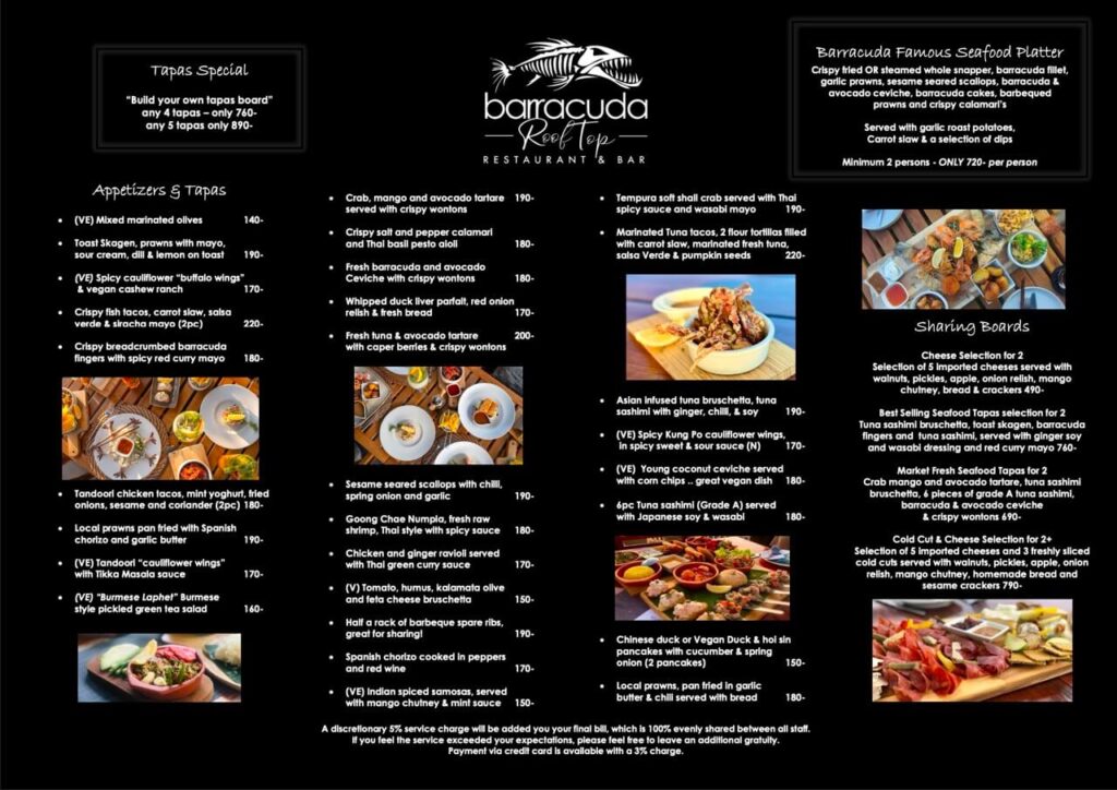Barracuda Rooftop Menu - Barracuda Rooftop Restaurant
